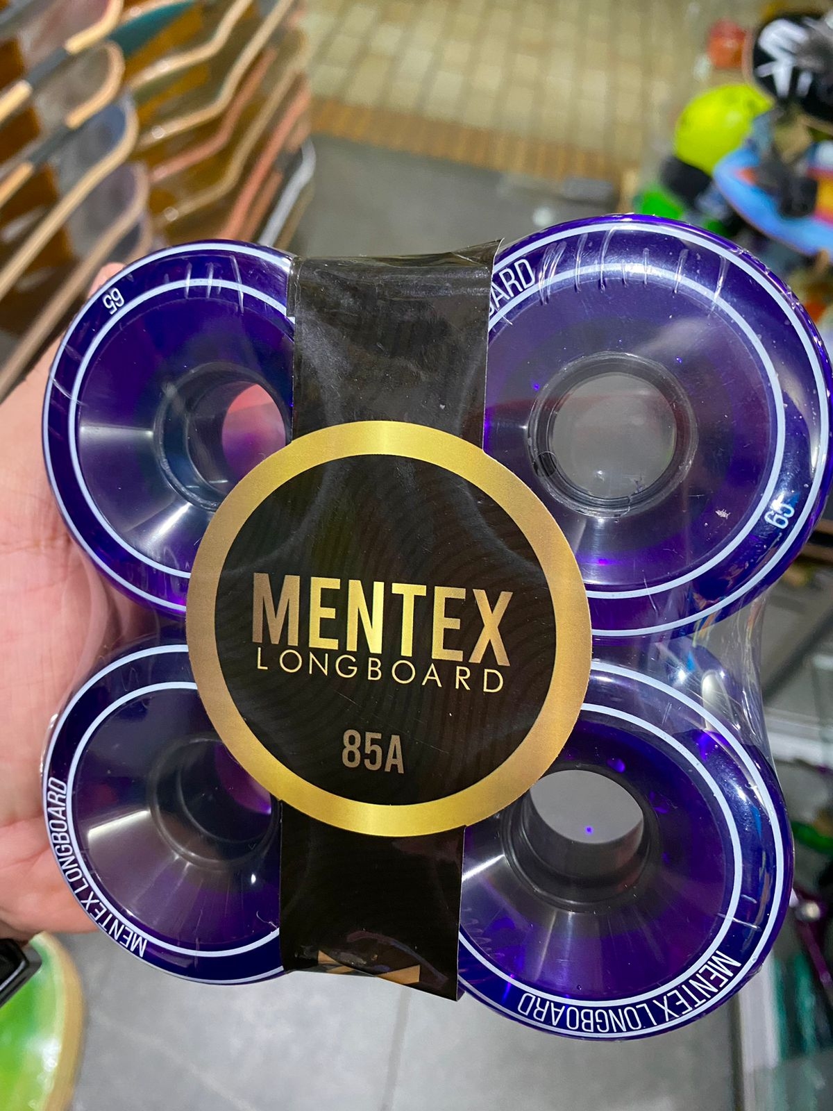 Venda de Rodas para Long / Simuladores e Cruisers - Roda Mentex Longboard 65mm 85a Roxa Transparente